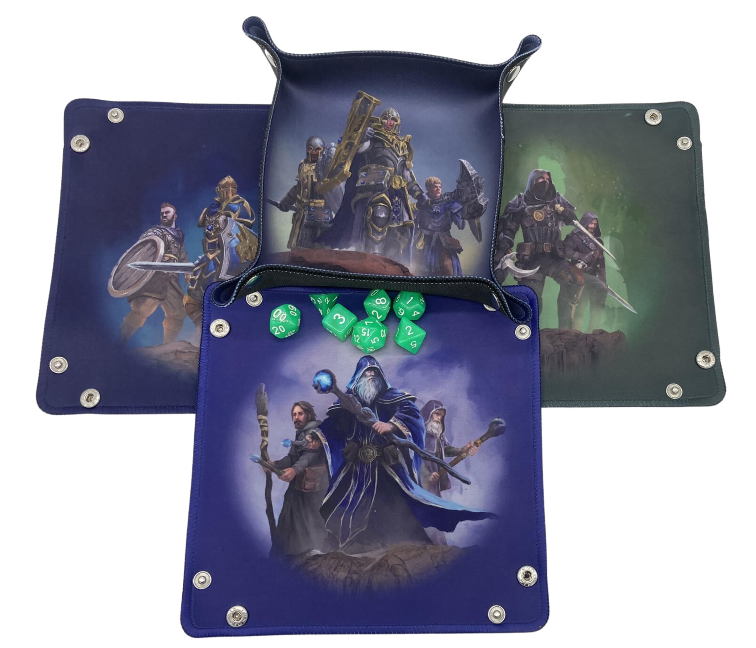 Grinning Gargoyle - 4X Fantasy RPG Character Dice Tray Set - Collapsible Dice Rolling Tray - Dice Trays for Polyhedral Die - DND Roleplaying Game Pads- Wizard Fighter Cleric Rogue - Portable Pad Gift