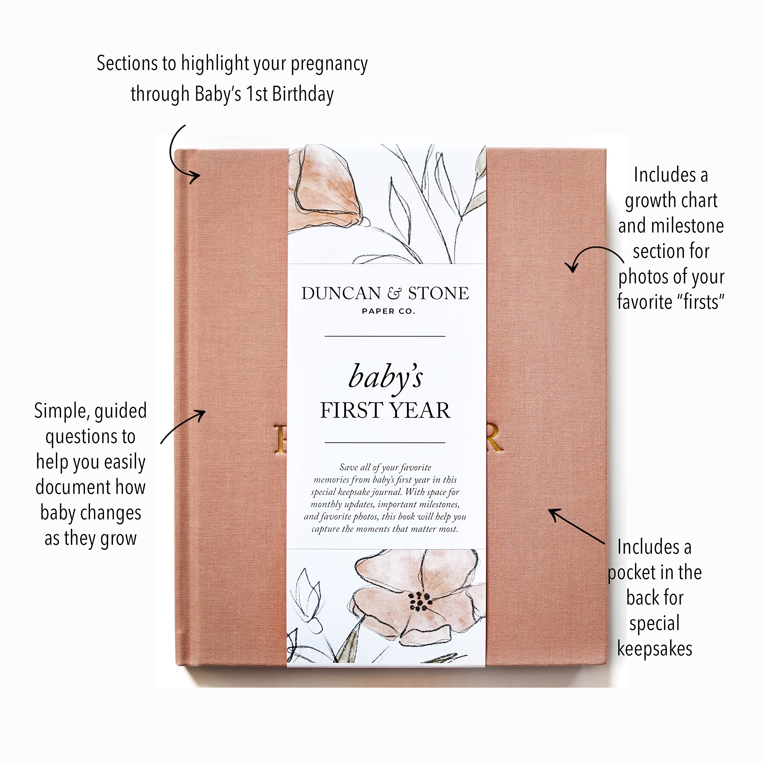 Baby First Year Book (Dusty Rose, 112 Pages) - Memory & Milestone Baby's First Year Photo Album from Pregnancy to First Year – Baby Book Keepsake Gift