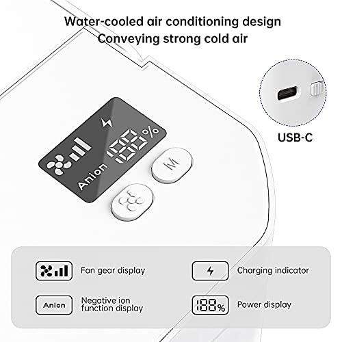 Portable Air Conditioners, Rechargeable Desktop Fan with 3-speed, Cordless Personal Air Cooler with Handle, Evaporative Air Cooling Conditioner for Home, Bedroom, Office, Camping Tent
