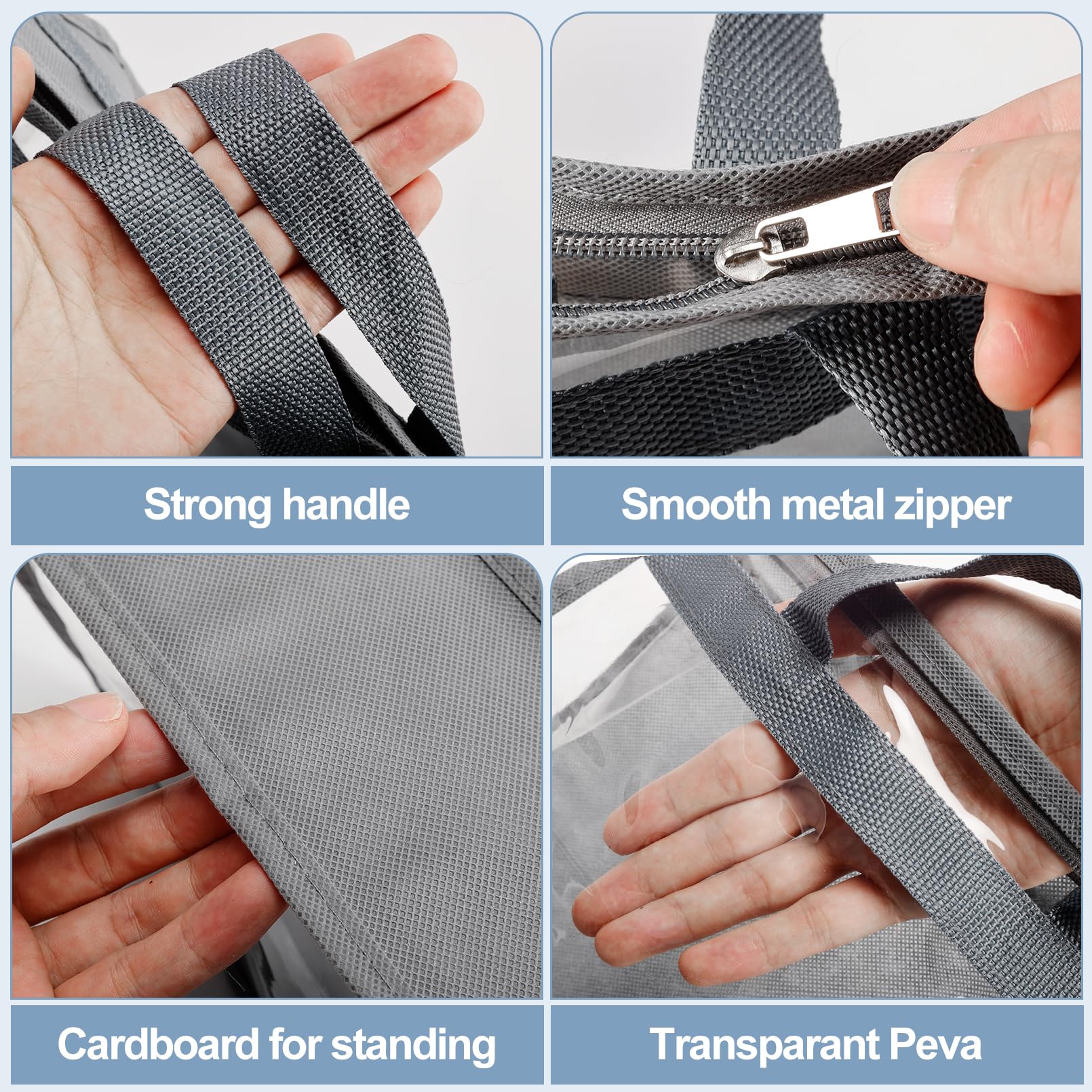 Bgtecho 9 Pieces Storage Organizer for Handbags,3 Sizes Dust Bags for Handbag Storage,Clear Handbag Storage Bag with Zipper and Handles,Dustproof & Moistureproof (Gray)