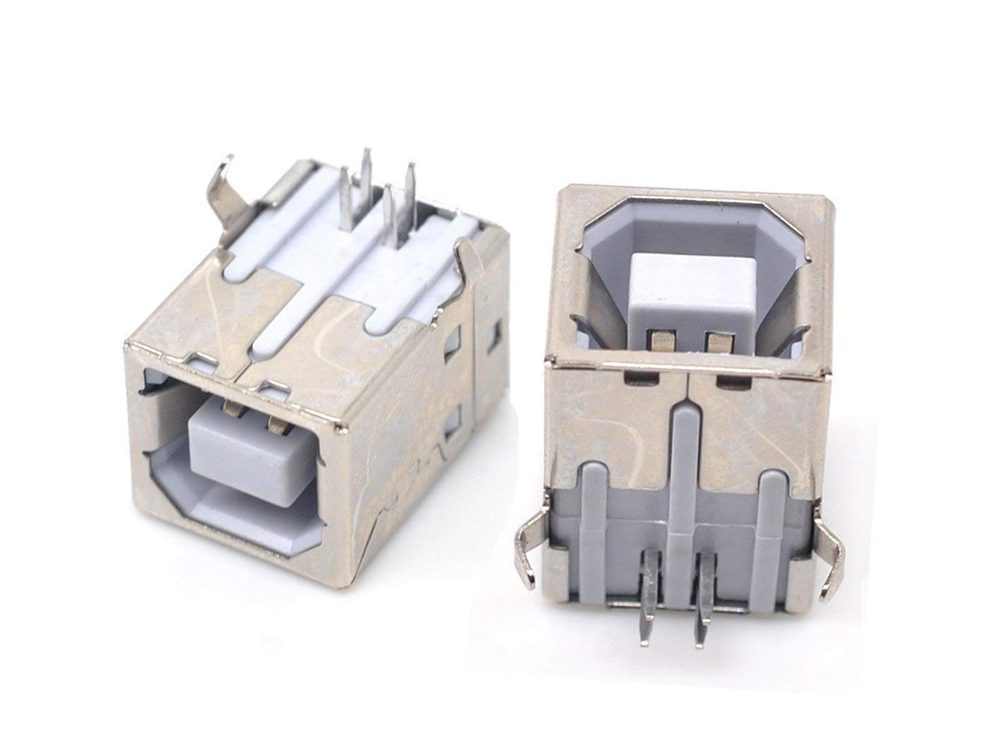 YXQ USB Type B Female Port 4-Pin 90 Degree B Solder Jack PCB Mount DIP Socket Connector Silver Tone, 5-Piece