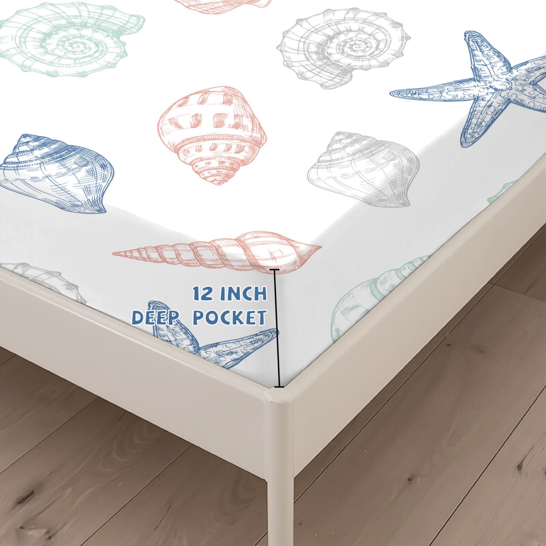 SPIRITUAL COZY Cartoon Twin Sheets for Kids - 3 Piece Cute 3D Beach Shell Printed Twin Sheet Set - 12 Inches Deep Pocket Breathable Boys and Girls Twin Sheets - Soft Kids Sheets with 1 Pillowcase