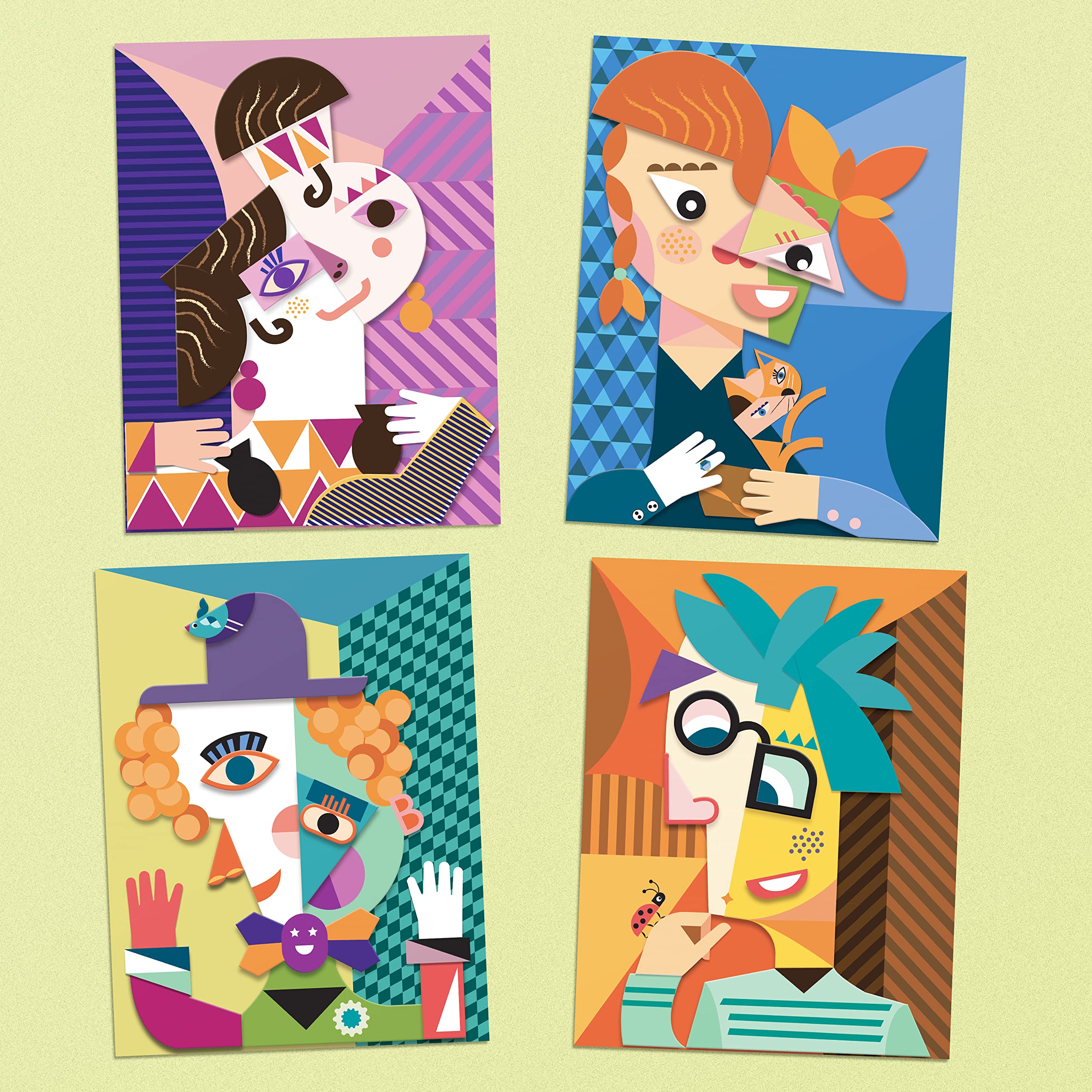 DJECO Inspired by Square Heads Sticker Craft Kit, Picasso, Multi
