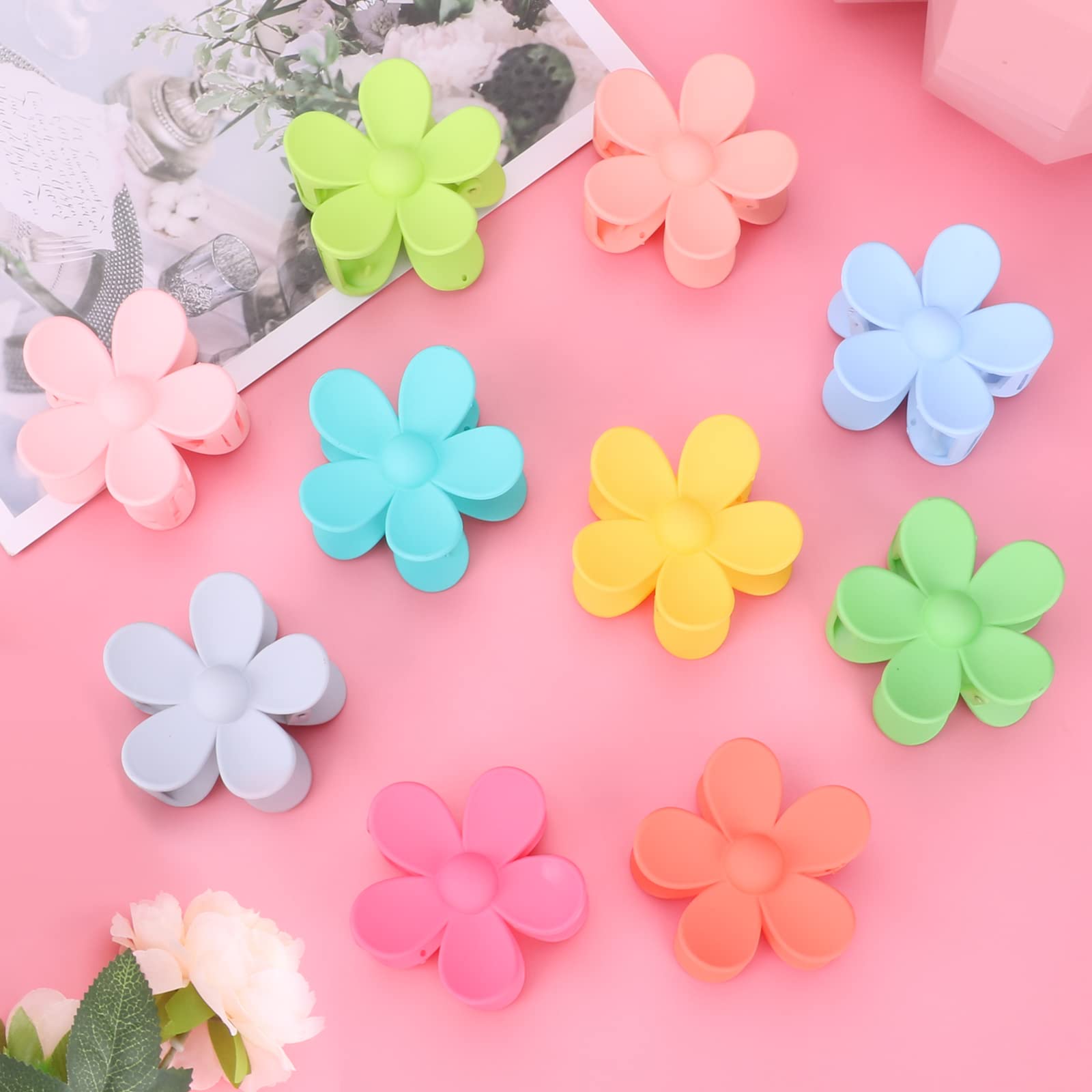 AYBLOOM Flower Hair Clips for Thick Hair - 12 PCS Large Matte Jaw Clips with Strong Hold, Daisy Accessories for Women
