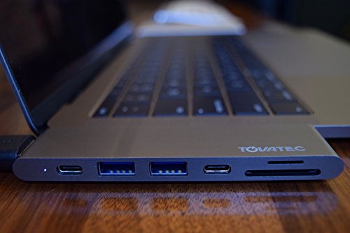 Tovatec Aluminum USB C Adapter Hub for 2016/2017 MacBook Pro 13 and 15 40Gbs Thunderbolt 3, 4k HDMI, Pass-Through Charging, Space Gray, 4.5"