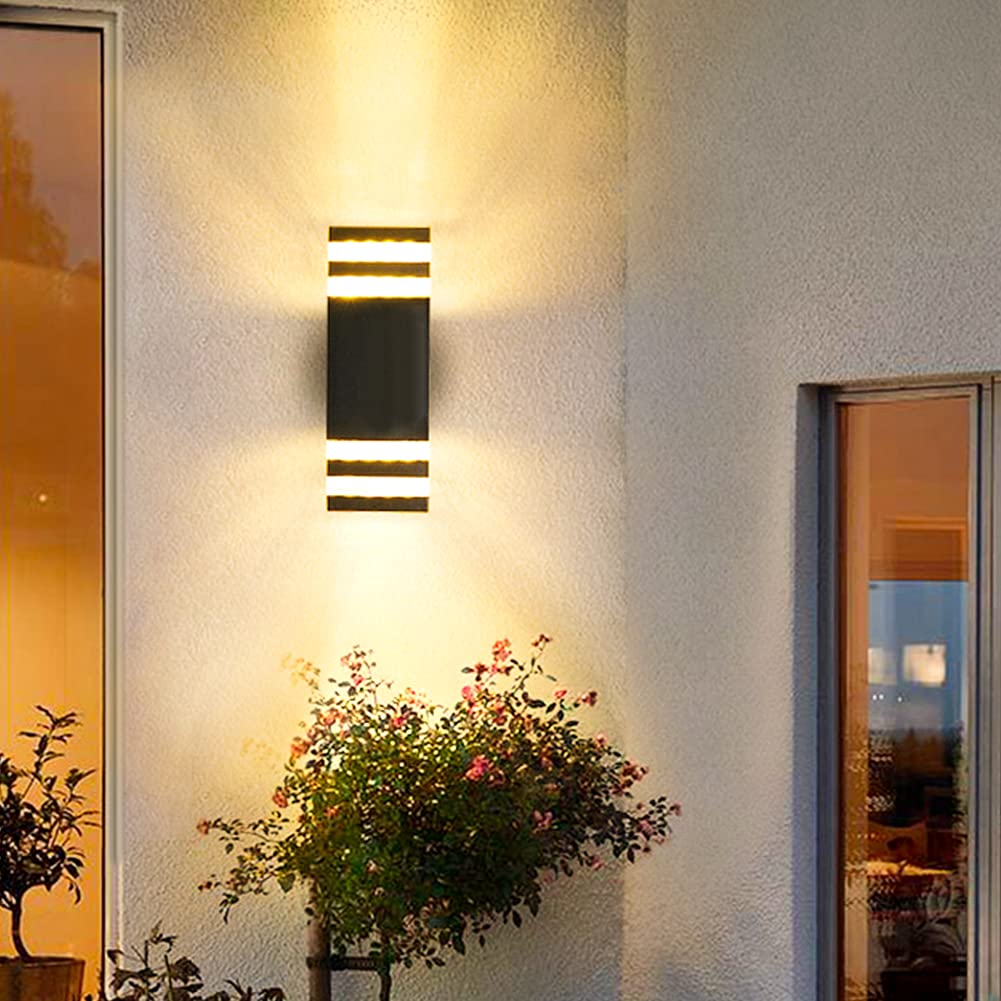 Tenlison 2 Pack Outdoor Wall Light Modern Waterproof Up Down Aluminum Cylinder LED Fixtures Dual Head Lamp With E26E27 Socket AC85-277V for Courtyard Garden Porch Corridor.(Including bulb), 2P