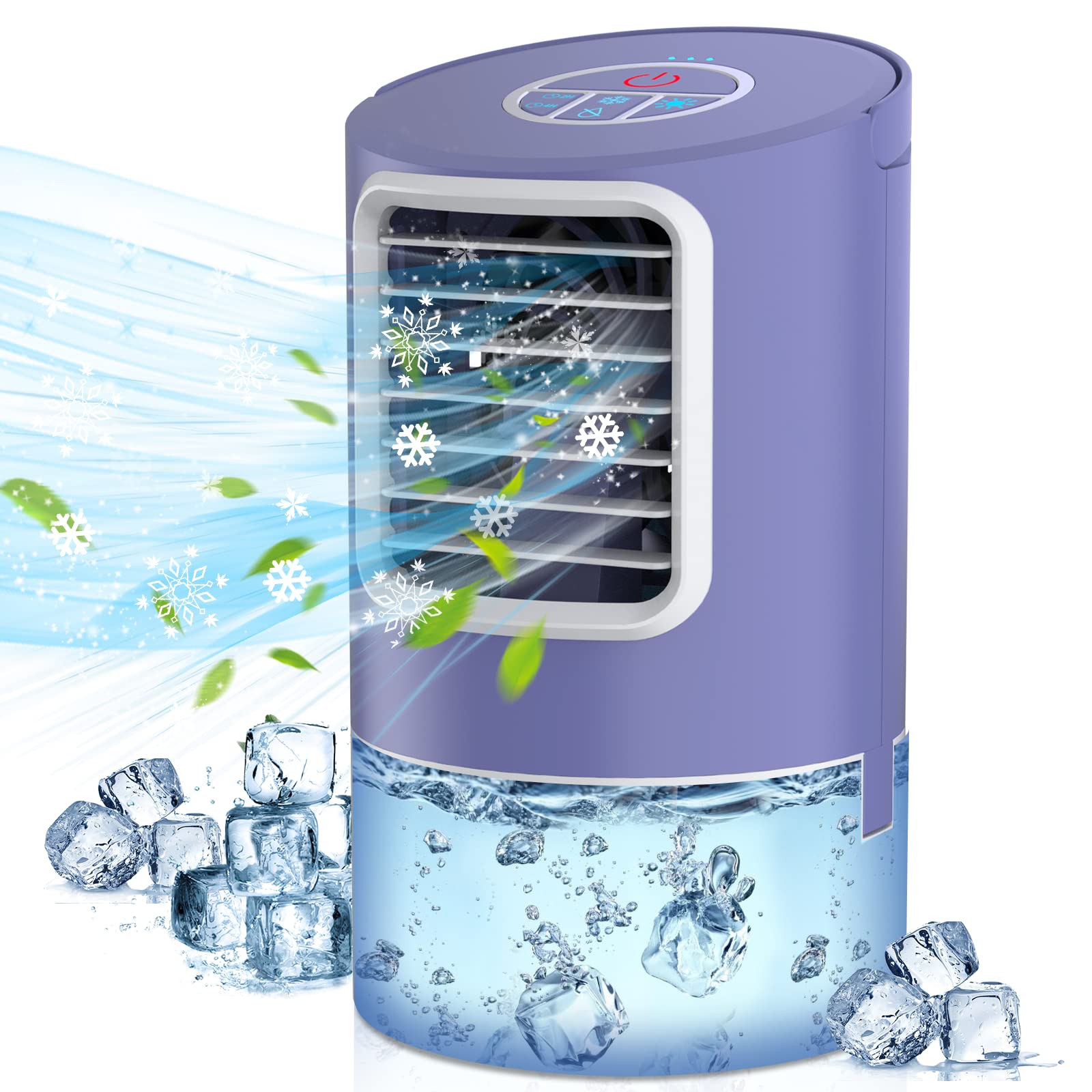 Portable Air Conditioner, 3-in-1 Personal Air Cooler with 3 Speed, 400ML Evaporative Humidifier with 2/4 Timer, Desktop Mini Cooling Misting Fan for Room Home Office, 7 Color Night Lights (White)