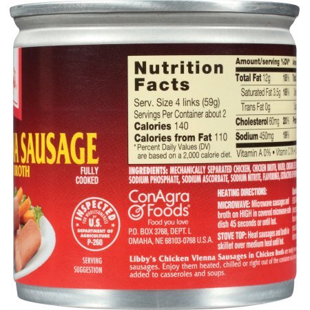 Libby's Vienna Sausage in Chicken Broth 4.6 oz. Can (6 Cans)