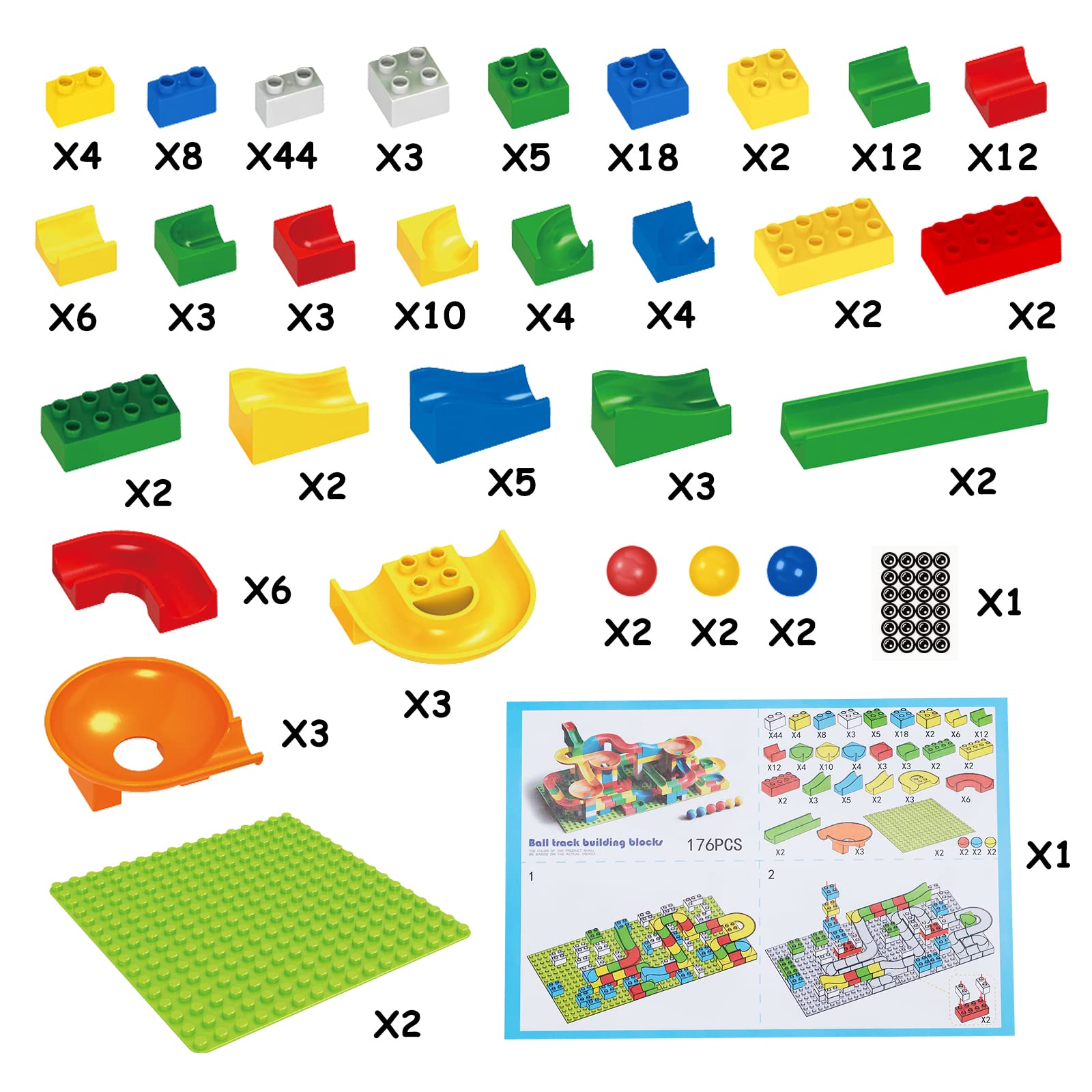 Marble Run,176 Pcs Marble Runs for Kids 4-8, Marble Run Race Track,STEM Learning Toys, Marble Run Building Blocks Classic Marble Track for Boys Girls Toddler Age 3,4,5,6,7,8+