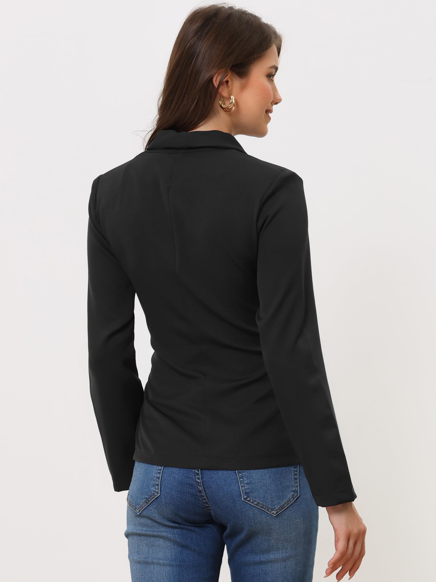 Allegra K Women's Elegant Blazer Lightweight Jacket Tie Front Shawl Collar Long Sleeve Top Large Navy Blue
