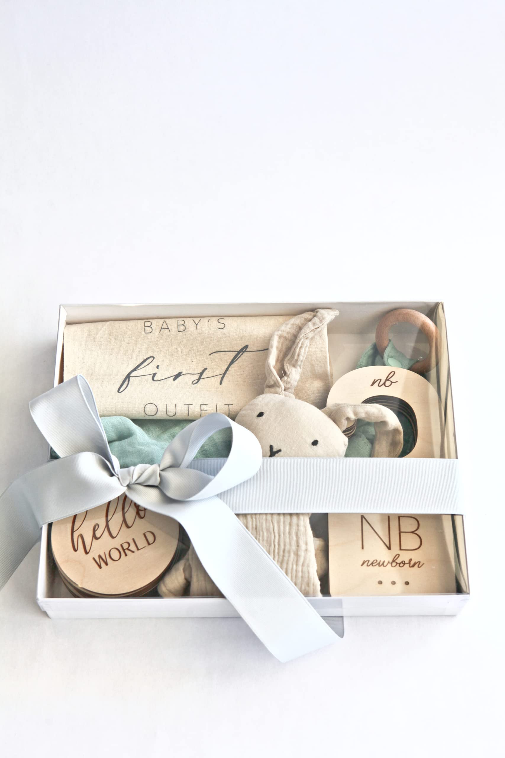 Baby Gift Box - Baby Gift Set Including Milestones Set, Baby Closet Dividers, Bunny, Teether+Blankie and Outfit Keepsake (Ultimate 5-Pack Gift Set)…