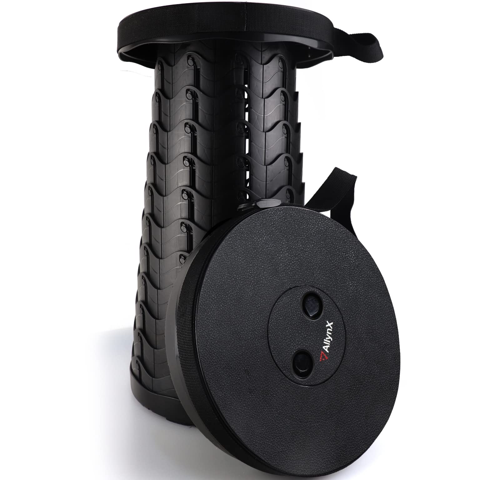 AllynX Adjustable Telescopic Folding Stool, 2022 Upgraded Portable Retractable Telescoping Stool, Collapsible, Heavy Duty, Lightweight Sturdy Seat for Adults Camping Hiking Travel Outdoor Black