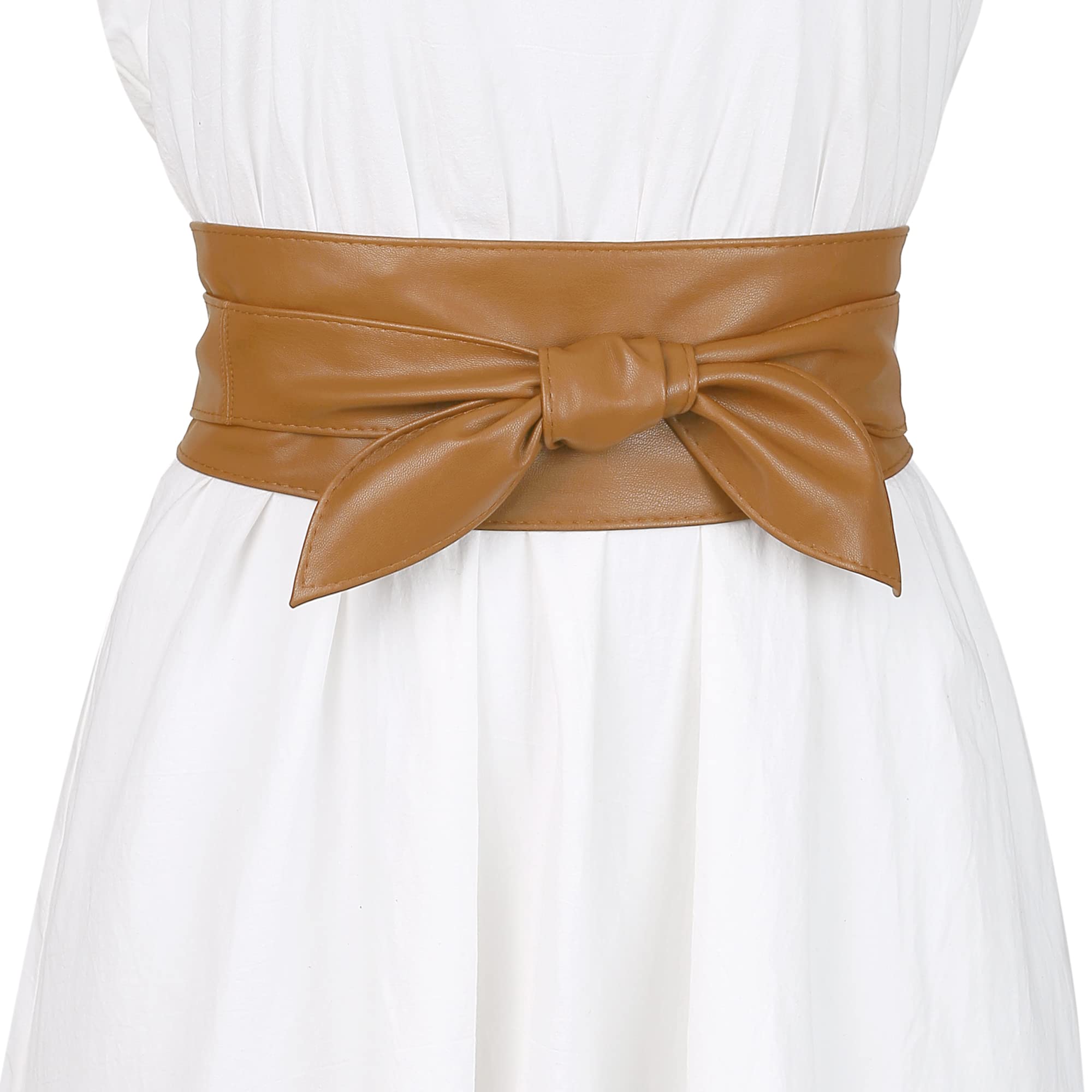 Allegra K Womens Wrap Around Obi Belts Wide Waist Band Belt for Dresses 65-72cm/25.59-28.35" Camel