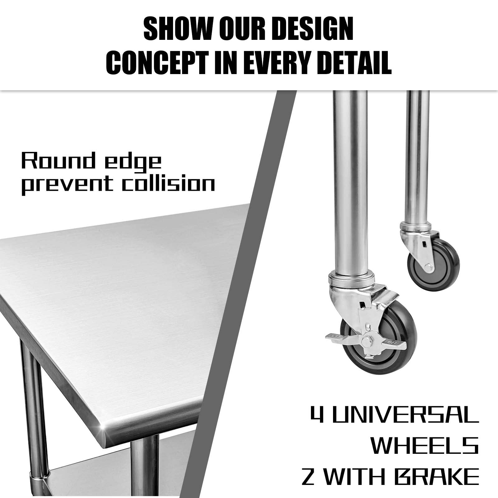 BELANITAS Stainless Steel Table 48 x 24 Inches Stainless Steel Work Table with Wheels NSF Kitchen Prep Table for Commercial Kitchen Garage, Workshop, Restaurant, Laundry