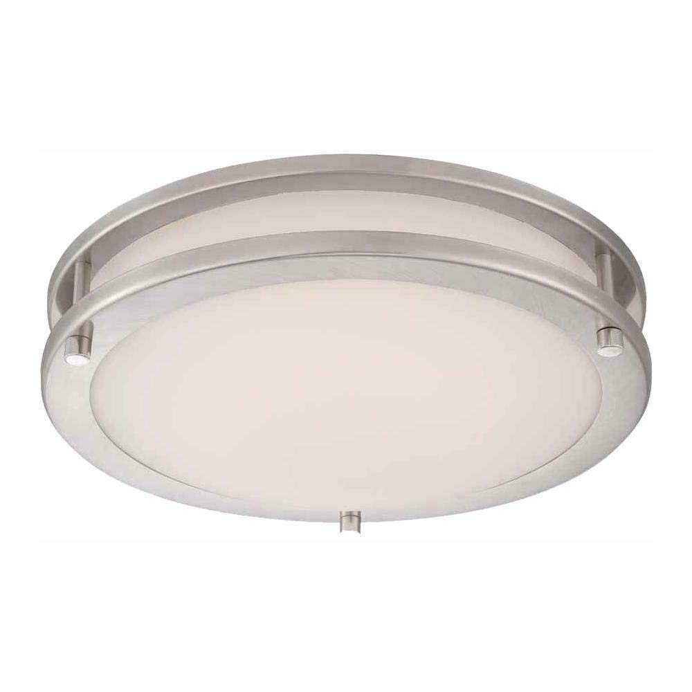 Hampton Bay Lighting Flaxmere 11.8 in. Brushed Nickel LED Flush Mount Ceiling Light with Frosted White Glass Shade, HB1023C-35