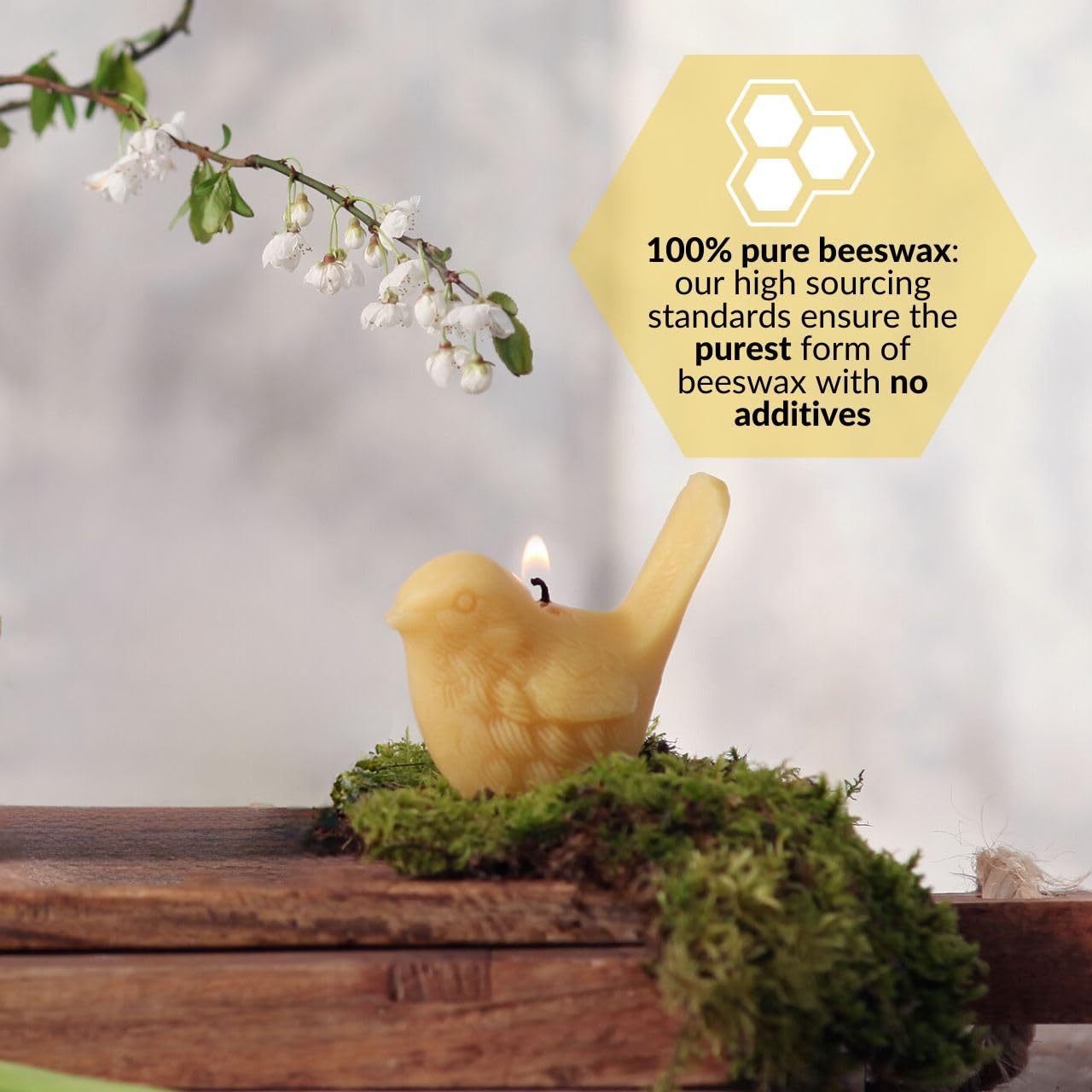 Big Dipper Wax Works Beeswax Upright Songbird Candle, 20-Hour Long Burn, Pure Beeswax Candle 3β x 4β Tall, Spring Candle