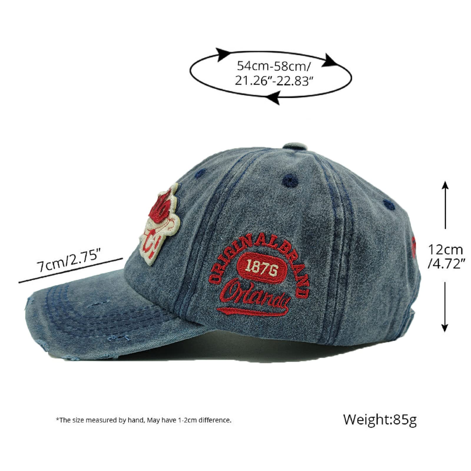 AHOYUSO Orlando Embroidered Baseball Caps for Men Women Cotton Washed Adjustable Dad Hat Distressed Retro Truck Caps Navy Blue