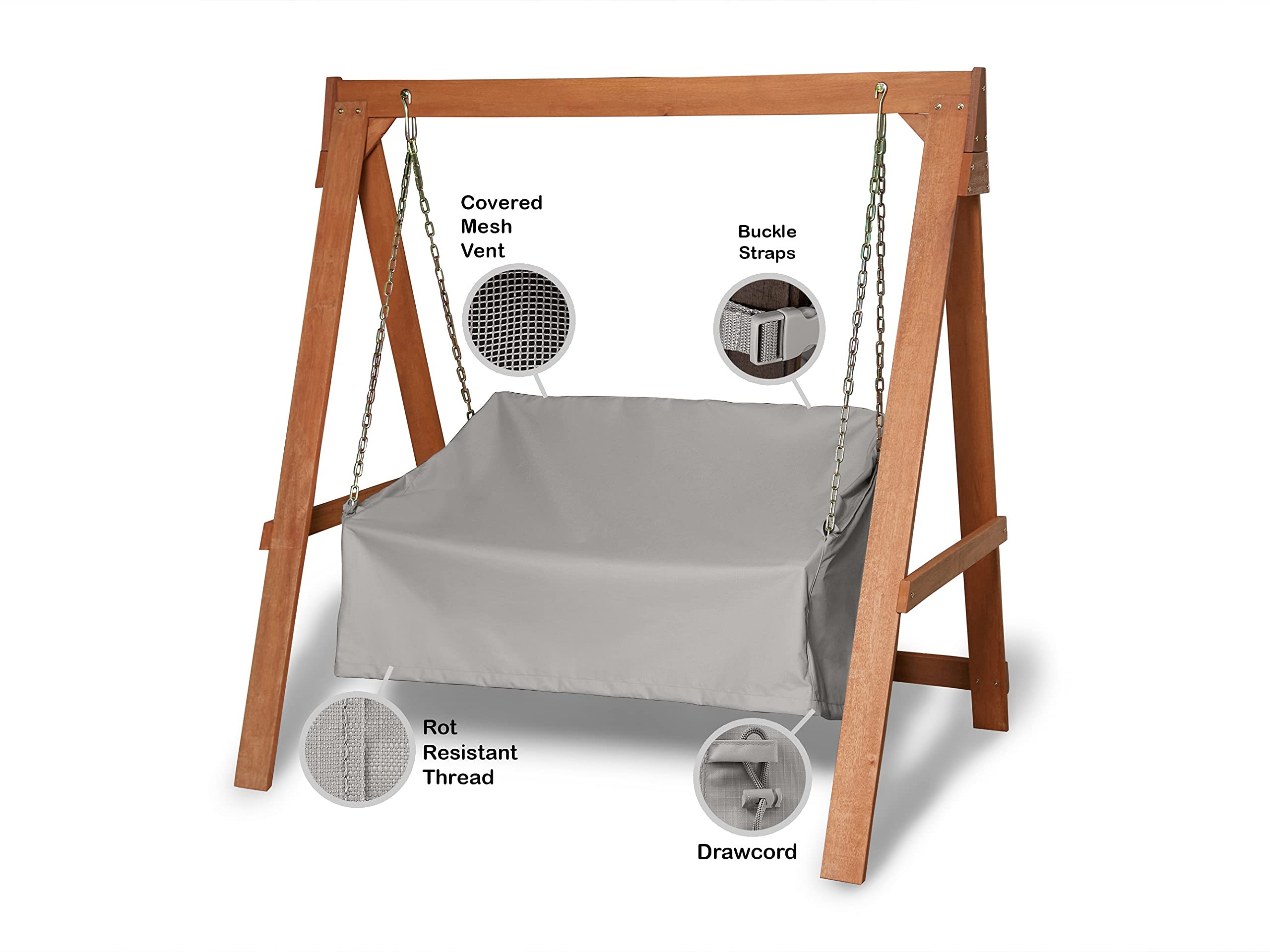 Covermates Outdoor Swing Cover - Heavy-Duty Polyester, Weather Resistant, Drawcord Hem, Seating and Chair Covers, 63W x 26D x 26H, Ripstop Grey
