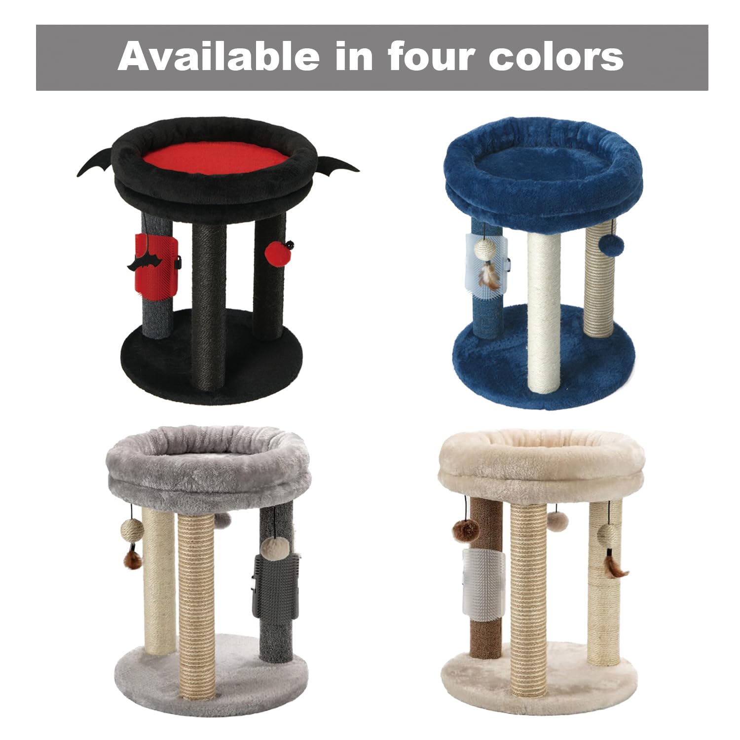 MECOOL 4in1 Small Cat Tree,Scratching Post with Tower Soft Cat Bed, Sisal Carpet Jute Posts with Three Hanging Ball Toys and Massage Brush for Indoor Cats and Kittens