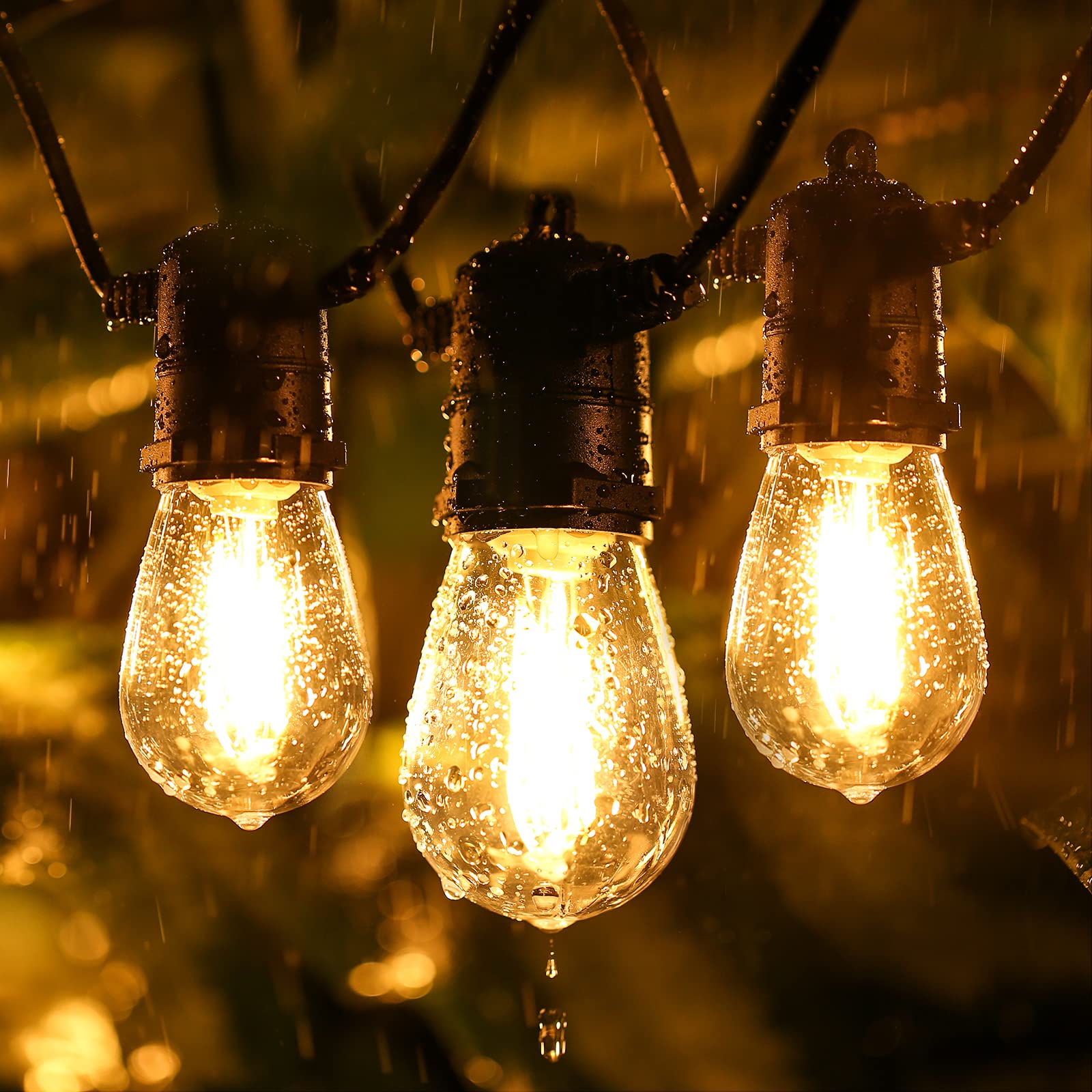 tomvorks Outdoor String Lights 48FT 15+3 ABS Plastic Bulbs, LED Lights Heavy-duty Patio Lights IP65 Waterproof, 2700K, 100LM Warm White Light, Decorative Cafe Patio Lights for Bistro Garden