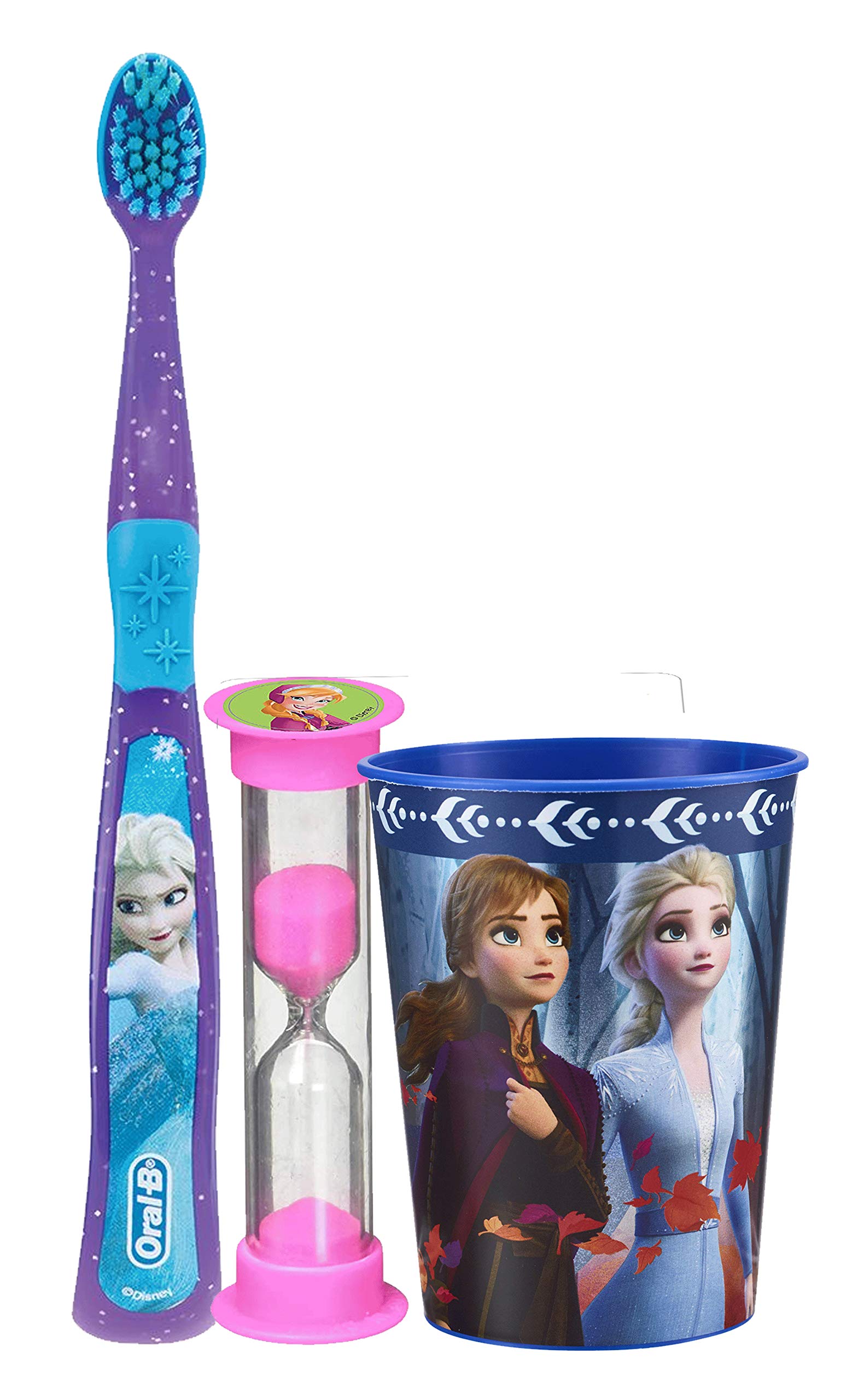 L&E Products Frozen Bright Smile Oral Hygiene Bundle! Soft Manual Toothbrush, Brushing Timer & Mouthwash Rinse Cup! Plus Dental Gift Bag & Tooth Saver Necklace!