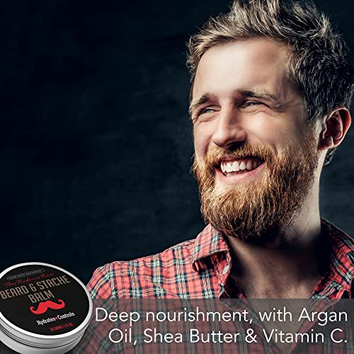 Pure Body Naturals Natural Beard Balm and Mustache Wax - Non-Greasy Conditioner for Beard Growth and Softening, Amber Musk Scent - 1.75 oz