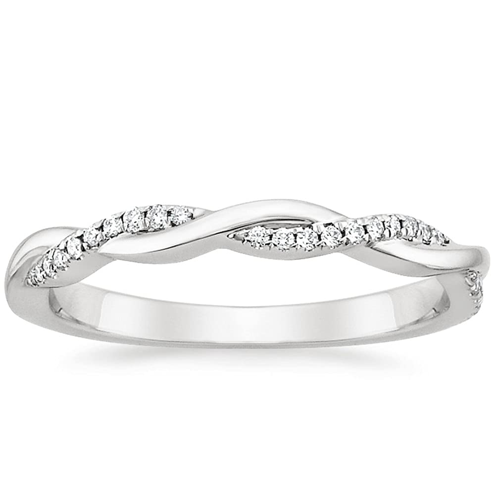 AHTAMOS Wedding Rings for Women 0.1 ct Petite Twisted Vine Moissanite Eternity Rings for Women Platinum Plated Silver Free Engraving Size 4