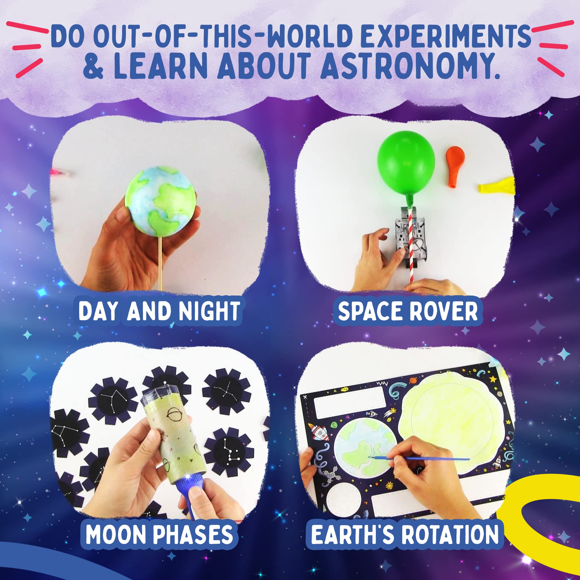 Playz Solar System for Kids Exploration Kit - 17 Outer Space STEM Experiments & Science Toys for Kids Ages 4-12 - Make DIY Rockets, Eclipse, Constellation Projector, 2D Solar System Model, Planet Toys