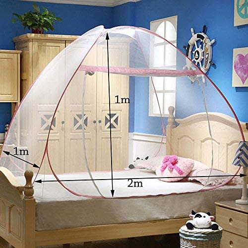 RuiHome Folding Pop-Up Mosquito Net Tent Zipper Bed Canopy for Kids Bedroom Dorm Outdoor Travel (39x79x39", Pink)