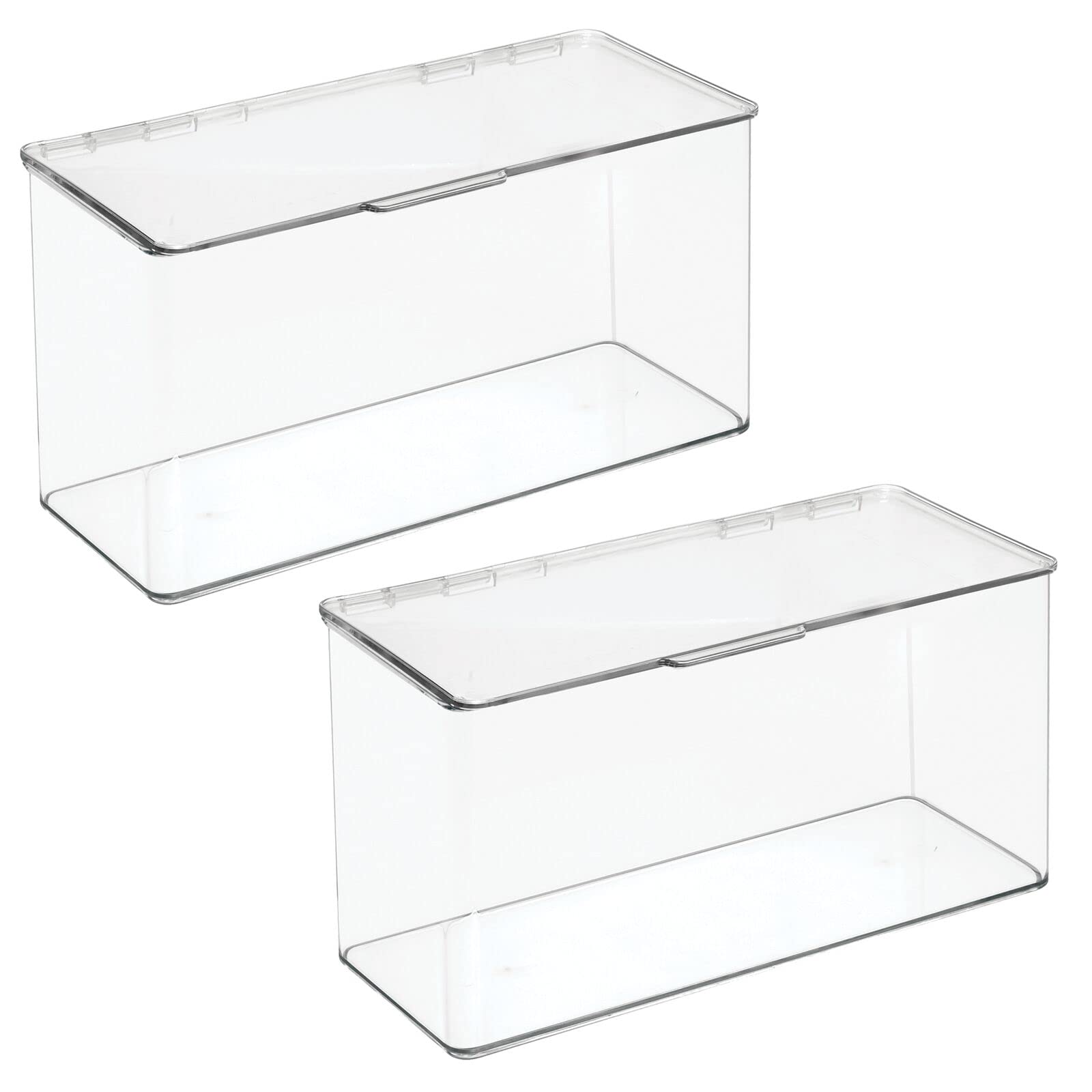 mDesign Plastic Stackable Playroom/Gaming Storage Organizer Bin Box with Hinged Lid for Drawer or Cabinet - Organize Electronics, Crayons, Games, Blocks, Toys, Lumiere Collection - 2 Pack - Clear