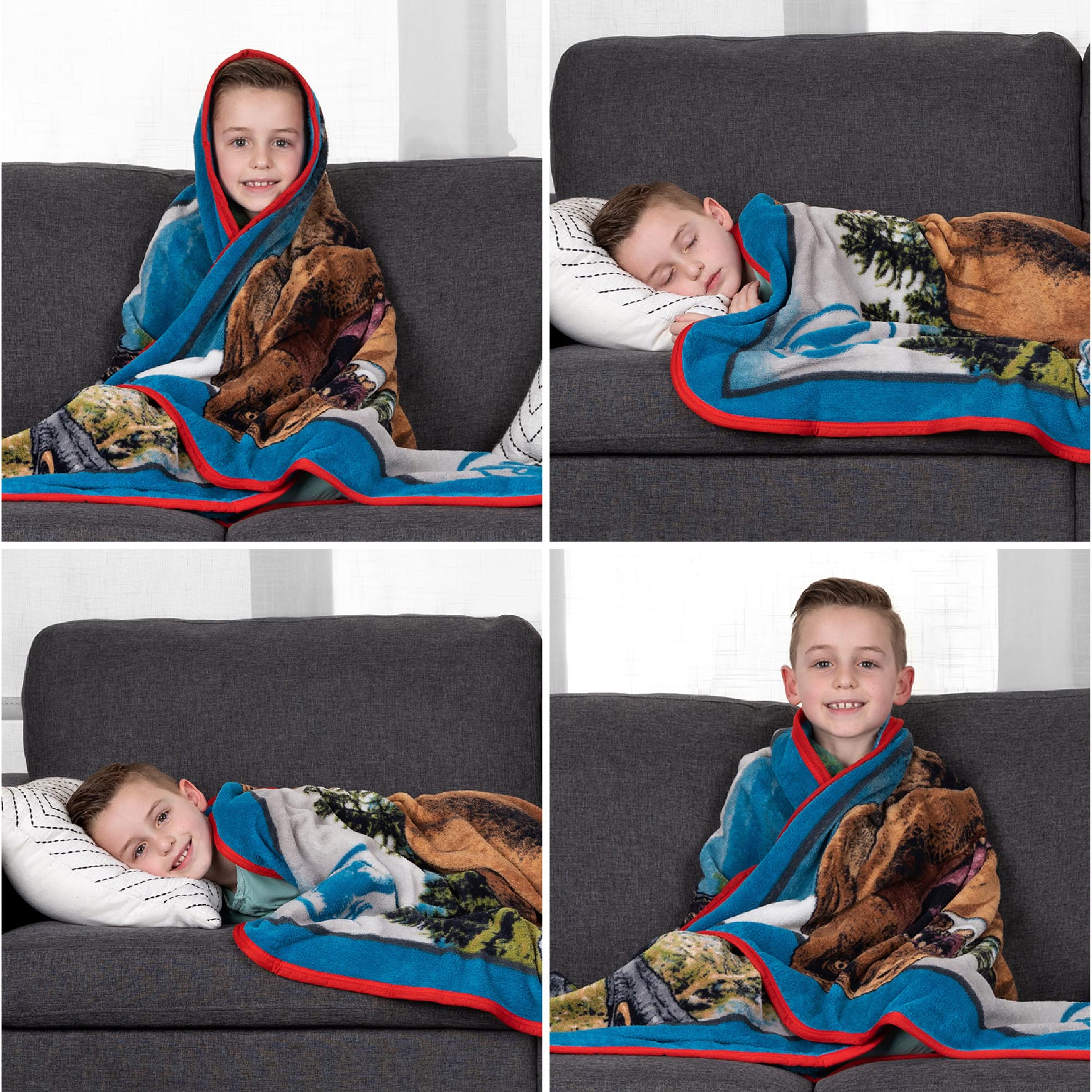 Jurassic World Dominion Blue Velociraptor and Rexy T-Rex Super Soft Plush Micro Raschel Blanket, 46 Inches x 60 Inches, Bedding by Franco Kids