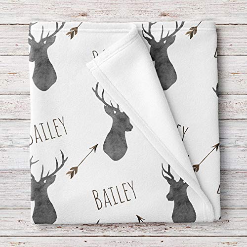 Lovable Gift Co Personalized Deer Fleece Baby Boys Blanket, Charcoal and Brown Print