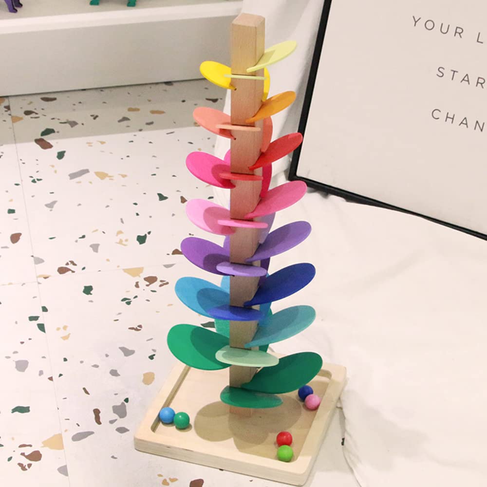 Anxus Wooden Toy Rainbow Singing Tree Marble Run Montessori Interactive Learning Toy for Kids Classroom or Home School Kids Room Toys Room Decoration Educational System Reward Gift (Large)