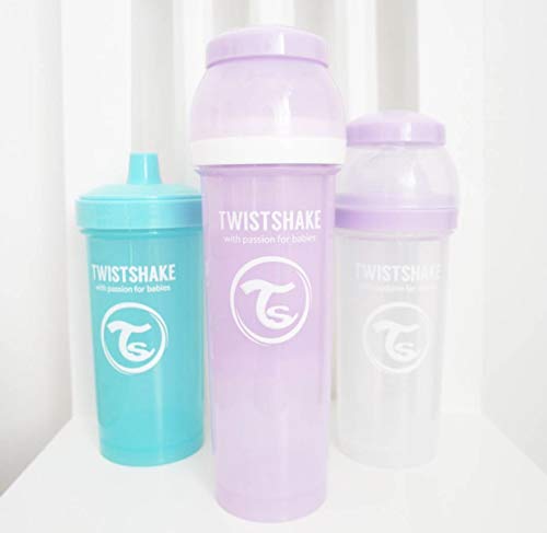Twistshake Anti Colic Baby Bottles - Premium 330ml/11oz Bottles with 100ml Milk Storage Container for a Comfortable Feeding Experience for Baby Care - Pastel Grey