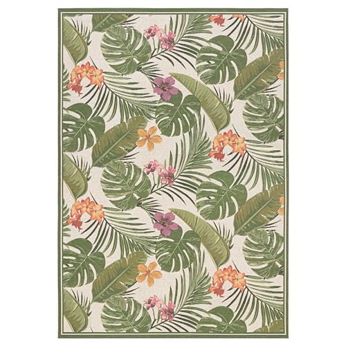 Couristan Dolce Flowering Fern Ivory-Hunter Green Indoor/Outdoor Area Rug, 5'3" x 7'6"