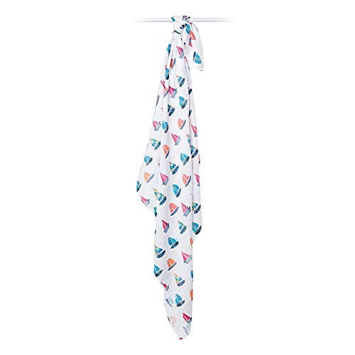 Lulujo Baby 100% Cotton Muslin Swaddle Blanket, 47 x 47-Inches, Sailboat