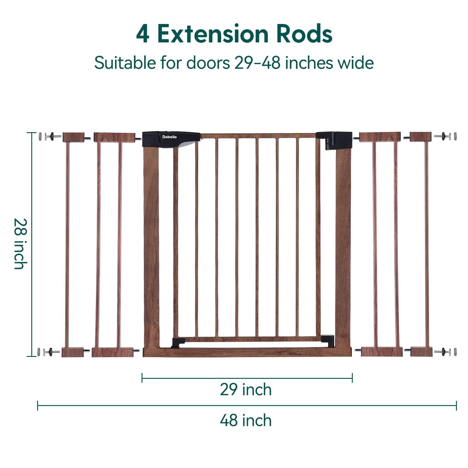 BABELIO 29-53.5 Inch Extra Wide Metal Baby Gate with Wood Pattern,Pressure Mounted, Easy Install, No Drilling, No Tools Required, with Wall Protectors and Extenders
