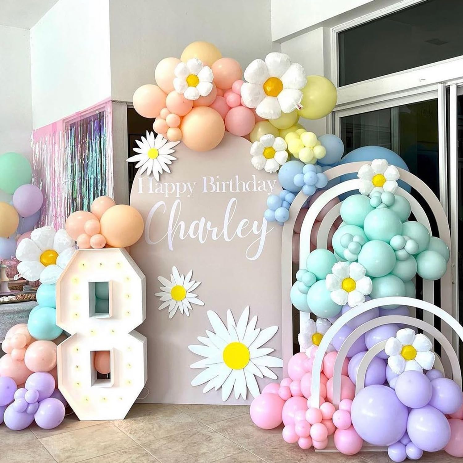 Beliueyes Daisy Balloon Garland Arch Kit 151pcs Light Purple Blue Cyan Yellow Blush Pink Balloons for Fall Bridal Shower Baby Shower Birthday Theme Party Decorations