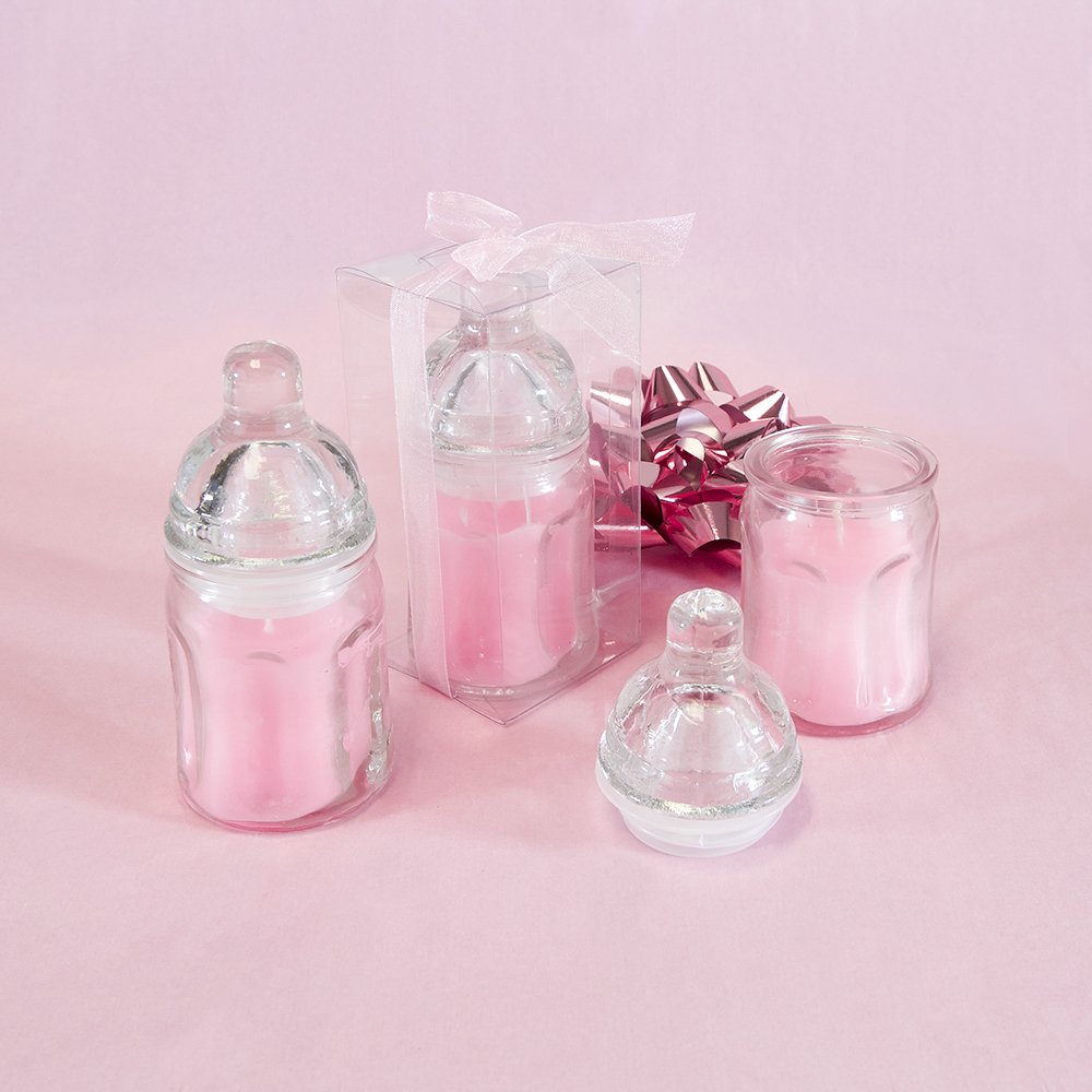 Lunaura Baby Keepsake - Set of 12 Girl Glass Baby Bottle Scented Candle - Pink