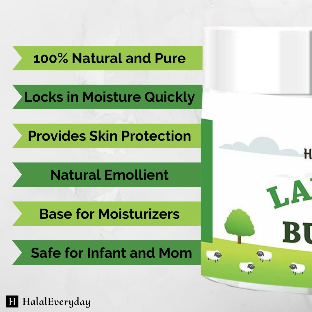 Lanolin (Anhydrous) - Ultra Refined Butter - Use for Lotion, Cream, Lip Balm, Oil, Stick, or Body Butter 4oz - Natural Nipple cream - lip balm By HalalEveryday®