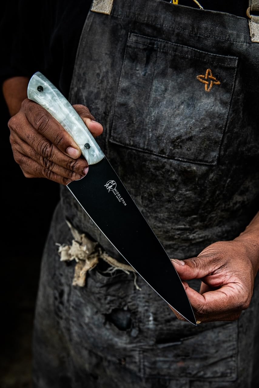 Middleton Made Knives Echo 8 Inch Chef Knife - Handmade Professional Chef Knife - Chefs Knife Made with AEB-L Stainless Steel - USA Made Knife - Great Chef Gifts - Blue
