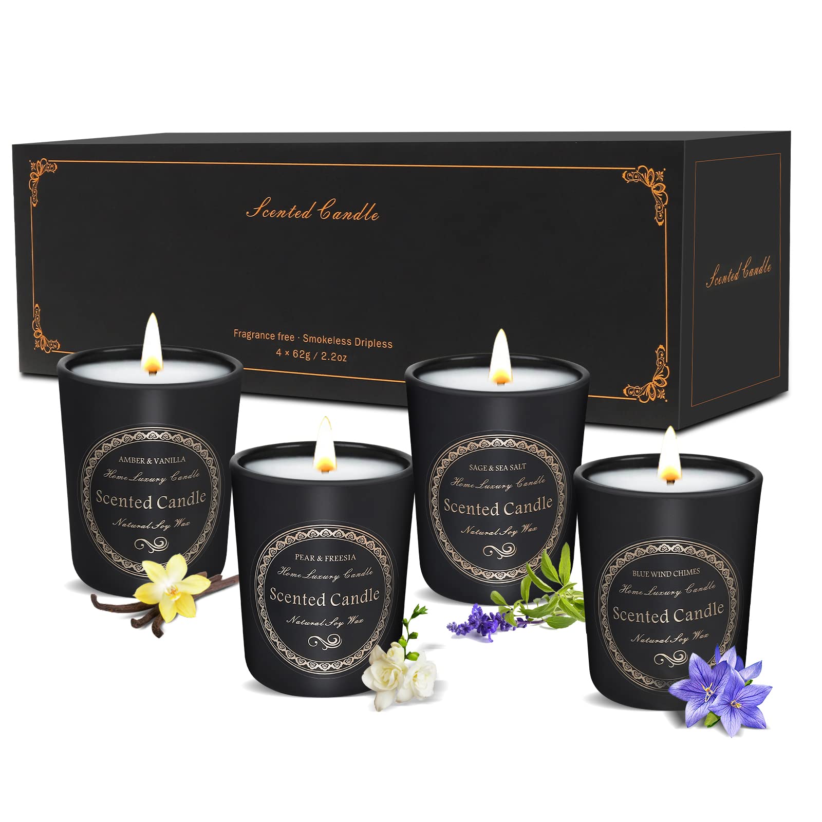 Candles Gifts for Women, Home Scented Candle Set, Soy Candles with Essential Oil, 4x2.2oz Portable Travel Fragrances Scented Candles Gift Set, Christmas Gifts, Birthday Gifts for Women