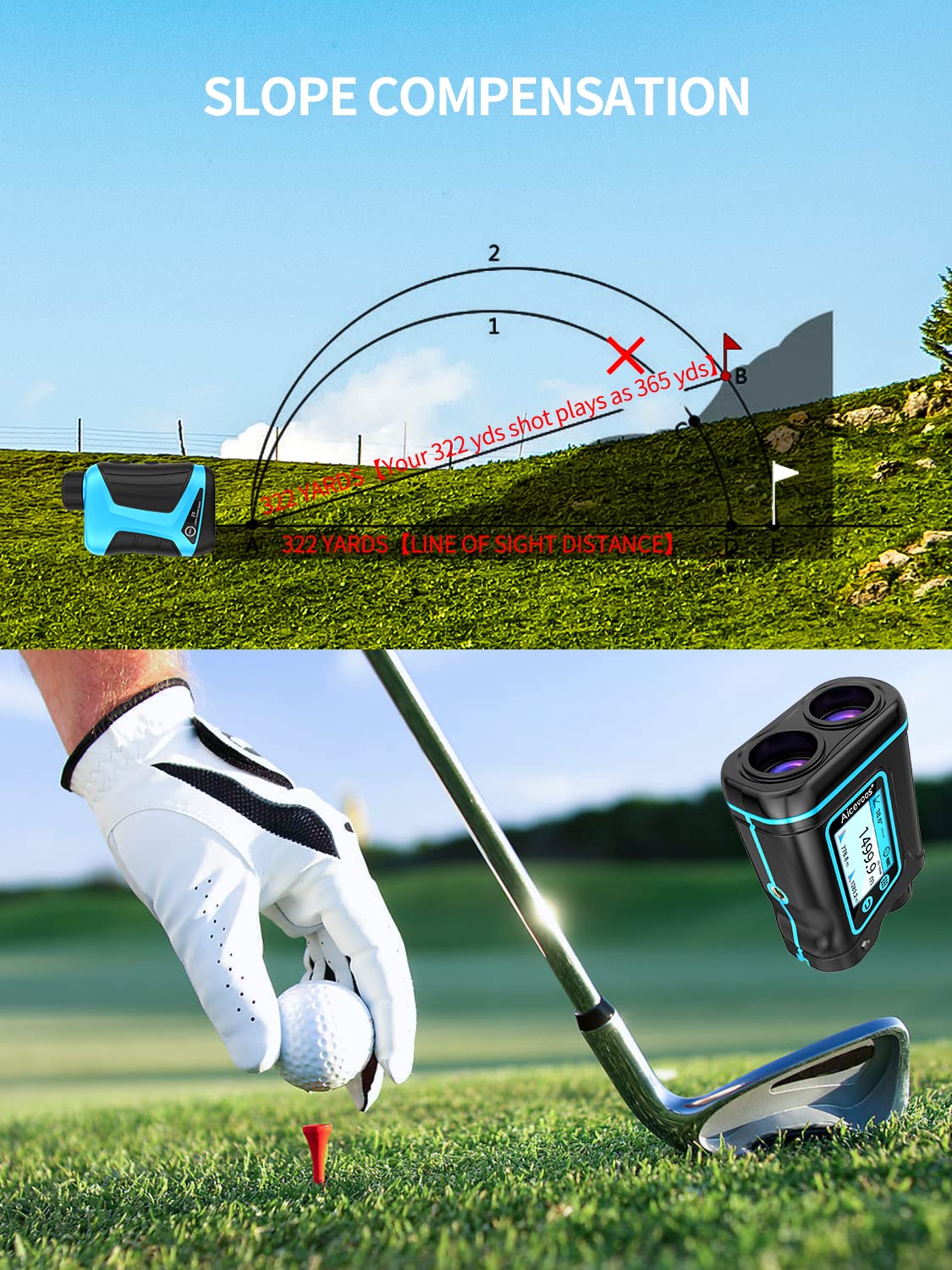 Aicevoos Z5 Golf Laser Rangefinder with Flag Acquisition, Pulse Vibration and Fast Focus System, 6X Magnification Perfect for Choosing The Right Club (Blue)