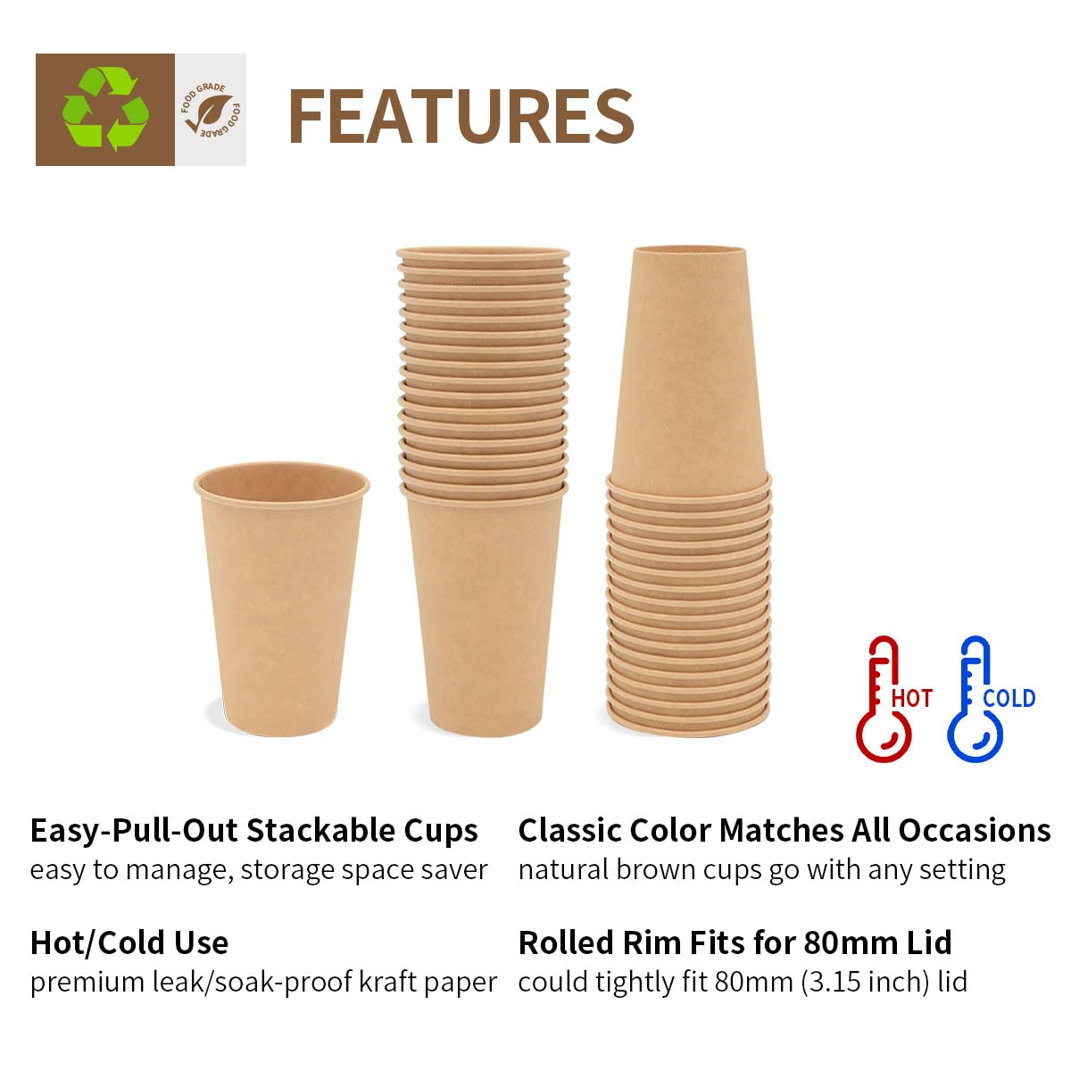AICHEF 360 Pack 10 oz Disposable Paper Coffee Cup, Strong Soak Proof Kraft Brown Paper Cups for Hot/Cold Beverage Use