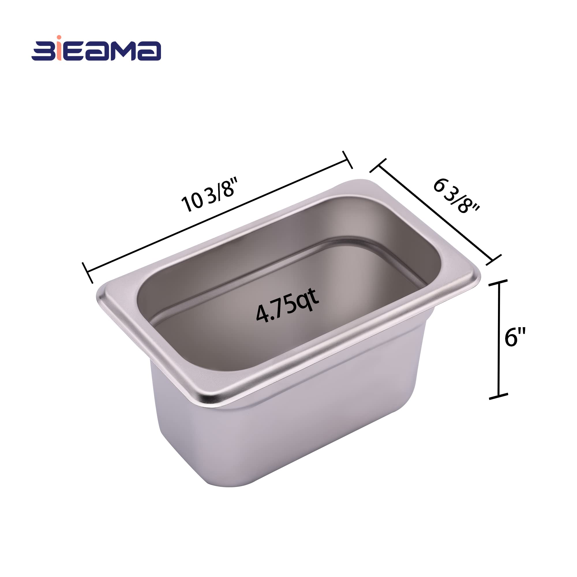BIEAMA 6-Pack Hotel Pans with Lid, 1/4 Size 6" Deep, NSF, Catering Food Pan, Commercial Stainless Steel Pan with Cover