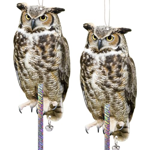 Kungfu Mall Fake Owl: Carboard Plastic Owls, Hanging Garden Owl with Reflective Tape, 2pcs 2D Reflectors for Porch Roof Tree Pool Window