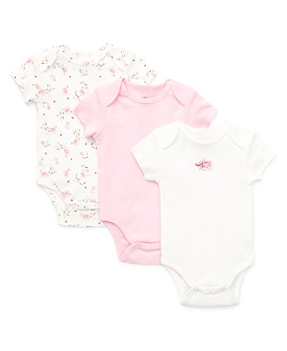 Little Me Baby-Girls Newborn Rose 3 Pack Bodysuit, Pink Floral, 3 Months