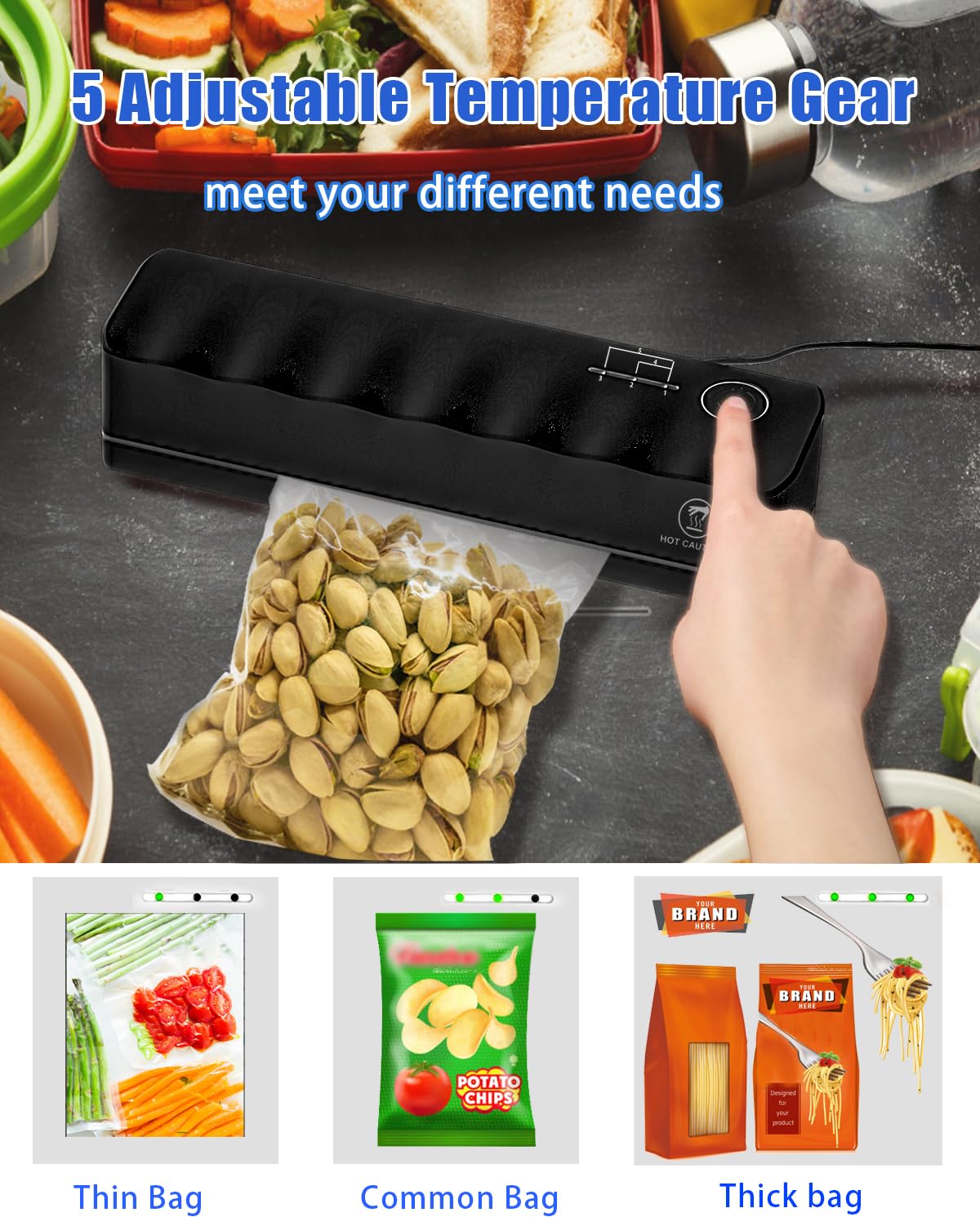 Bag Sealer Mini Rechargeable,3000mAh Heat Sealer Machine with 5 Adjustable Gears Chip Bag Resealer,Plastic Bag Sealer for Food Snack Bags Storage(black)