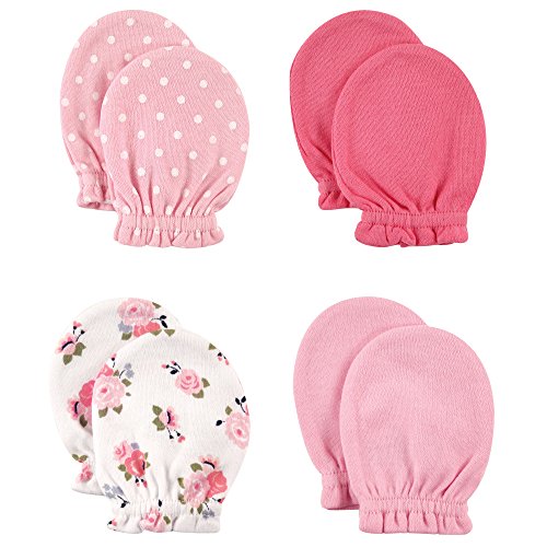 Luvable Friends Unisex Baby Cotton Scratch Mittens, Floral Dot, 0-6 Months