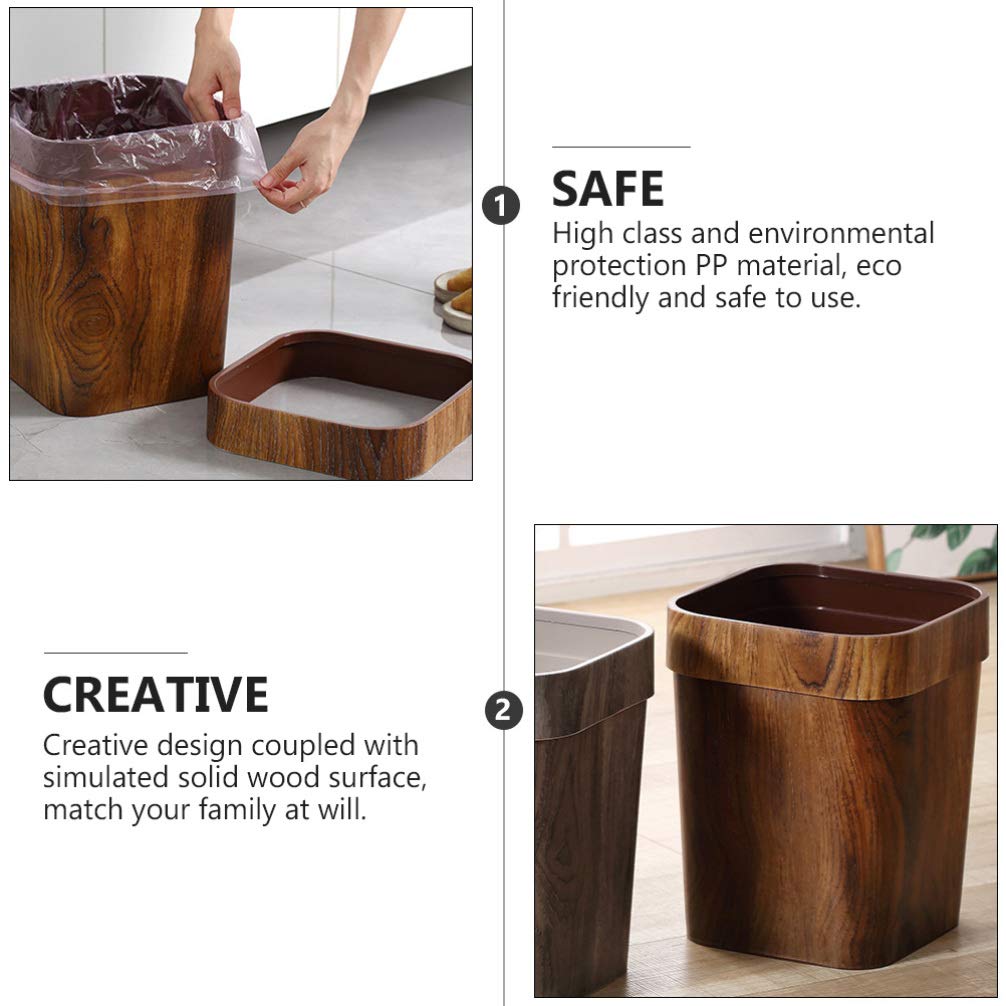 SEWACC Garbage Cans Wood Trash Can Wastebasket Small Rustic Rectangular Garbage Container Bin for Bathroom Bedroom Kitchen Home Office Garbage Containers Plastic Bins